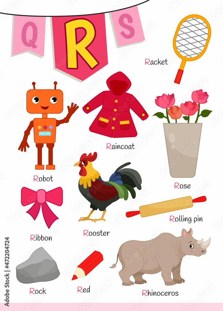 English alphabet with cartoon cute children illustrations. Kids ...