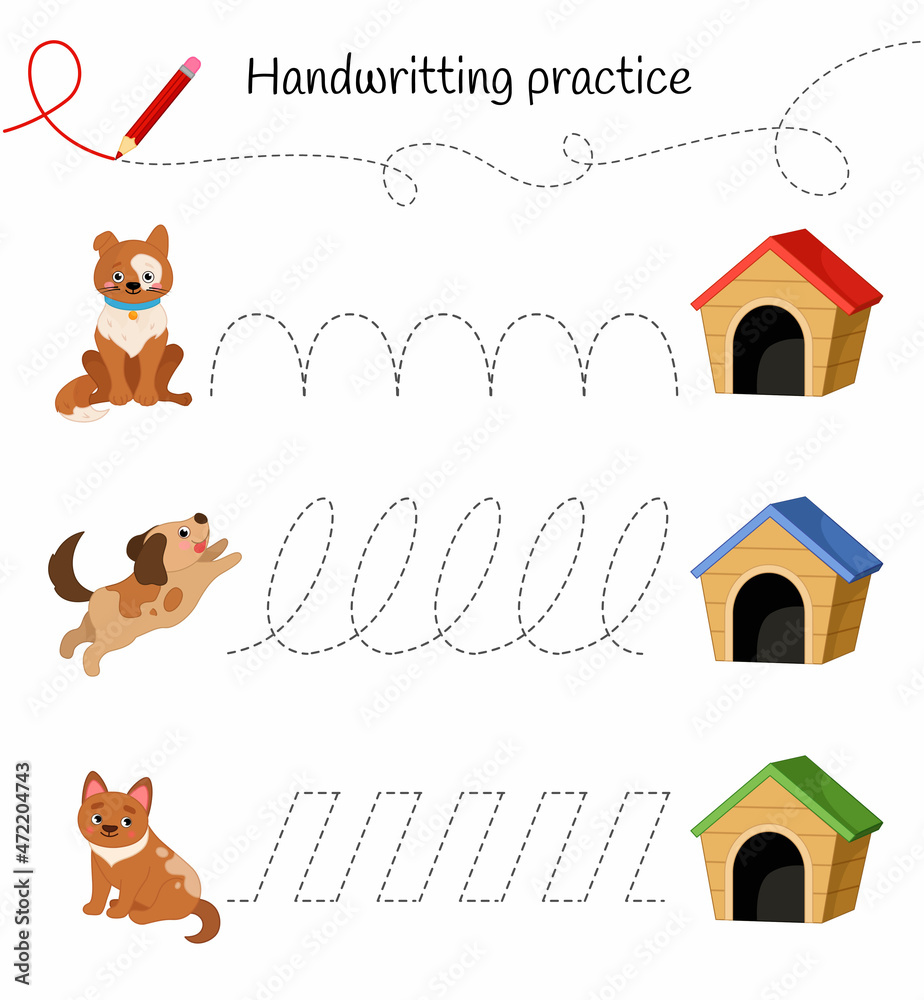 Handwriting practice sheet. Basic writing. Educational game for ...