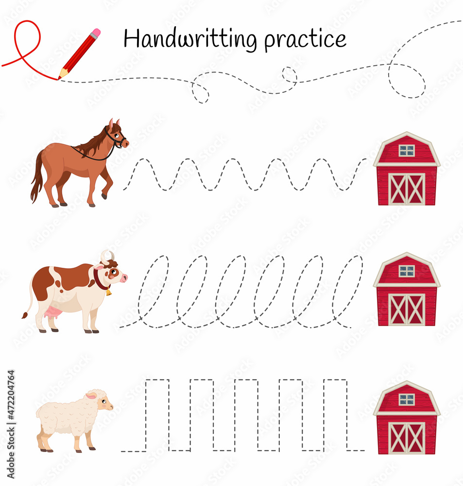 Handwriting practice sheet. Basic writing. Educational game for ...