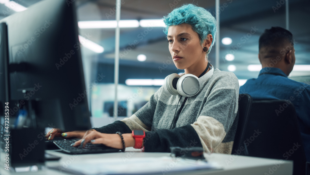 Foto de In Diverse Multi-Ethnic Office: Portrait of Young Stylish Woman ...