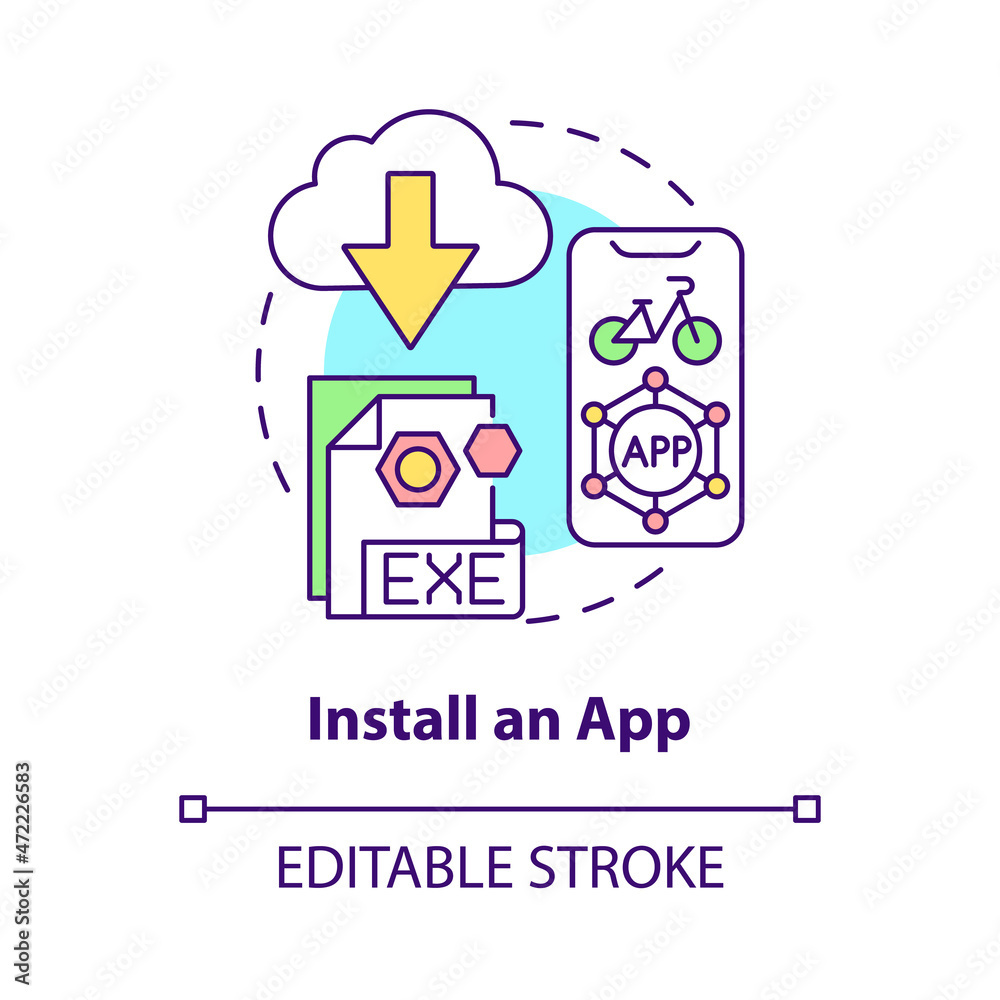 Install app concept icon. Bike sharing usage abstract idea thin line ...