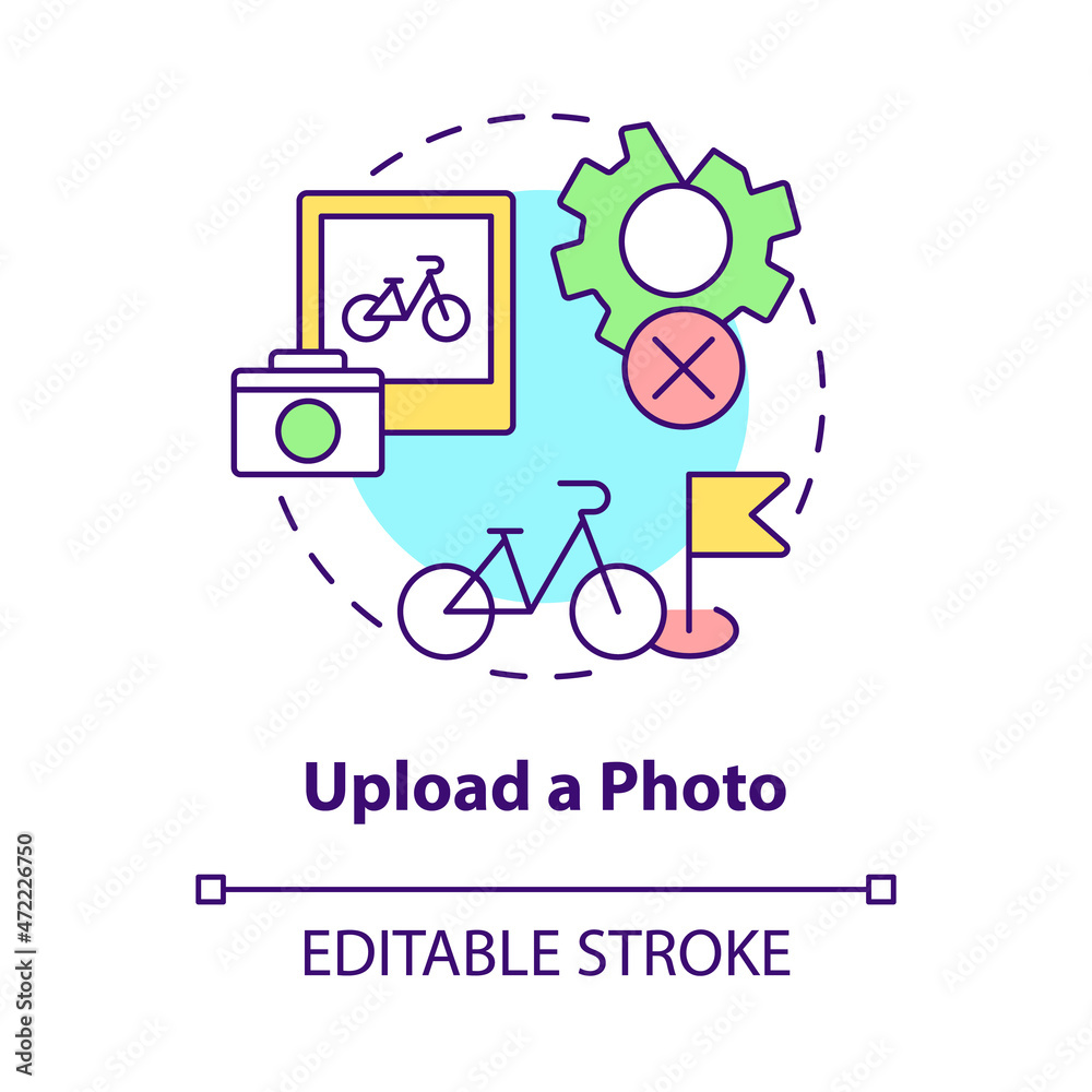 Upload photo concept icon. Bike sharing usage abstract idea thin line ...