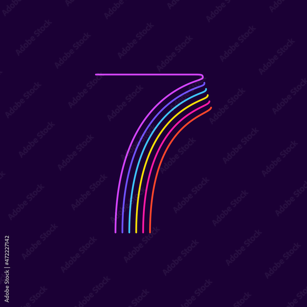 Poster Neon light number seven symbol. Six thin lines colored font ...