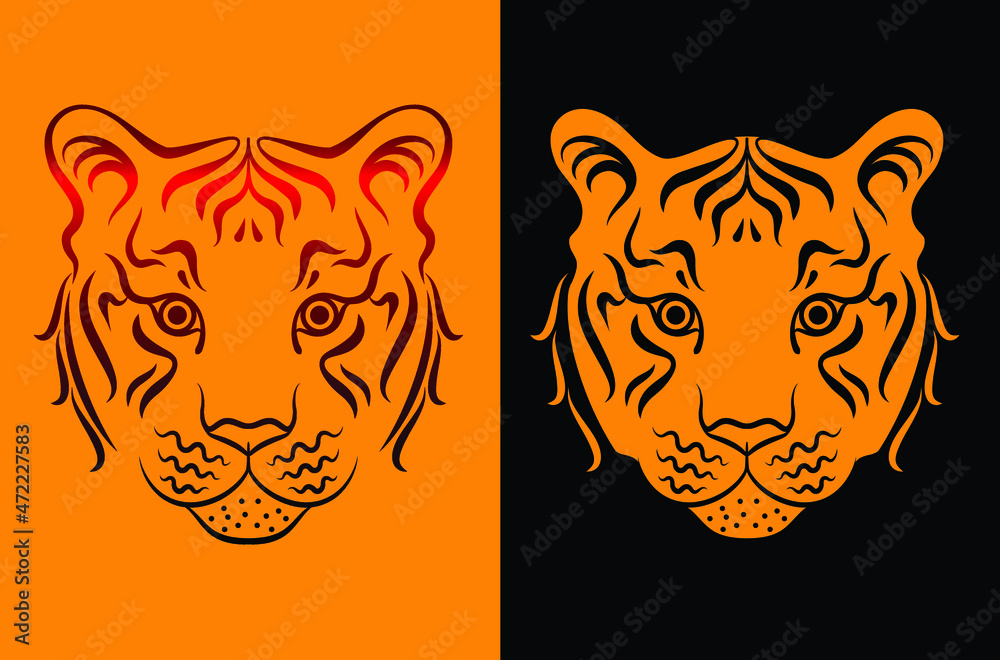 Tiger head. Calligraphy drawing logo tattoo art Stock Vector | Adobe Stock