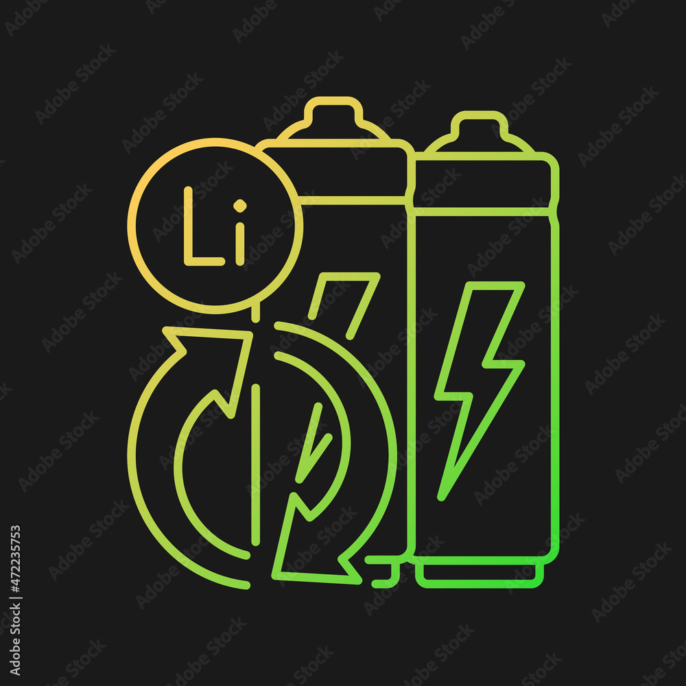 Battery metals recovery gradient vector icon for dark theme. Prevent ...