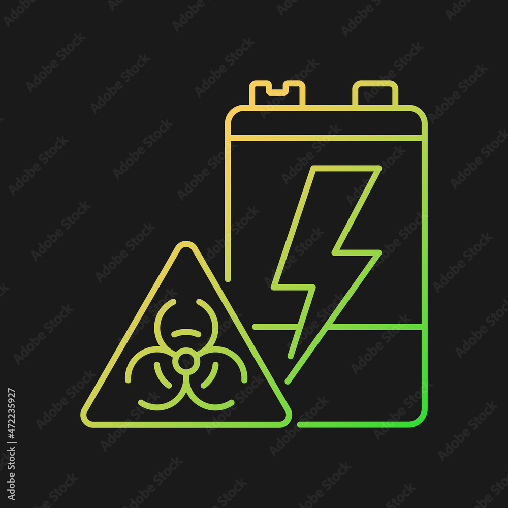 Battery toxicity gradient vector icon for dark theme. Soil and water pollution. Accumulator ...