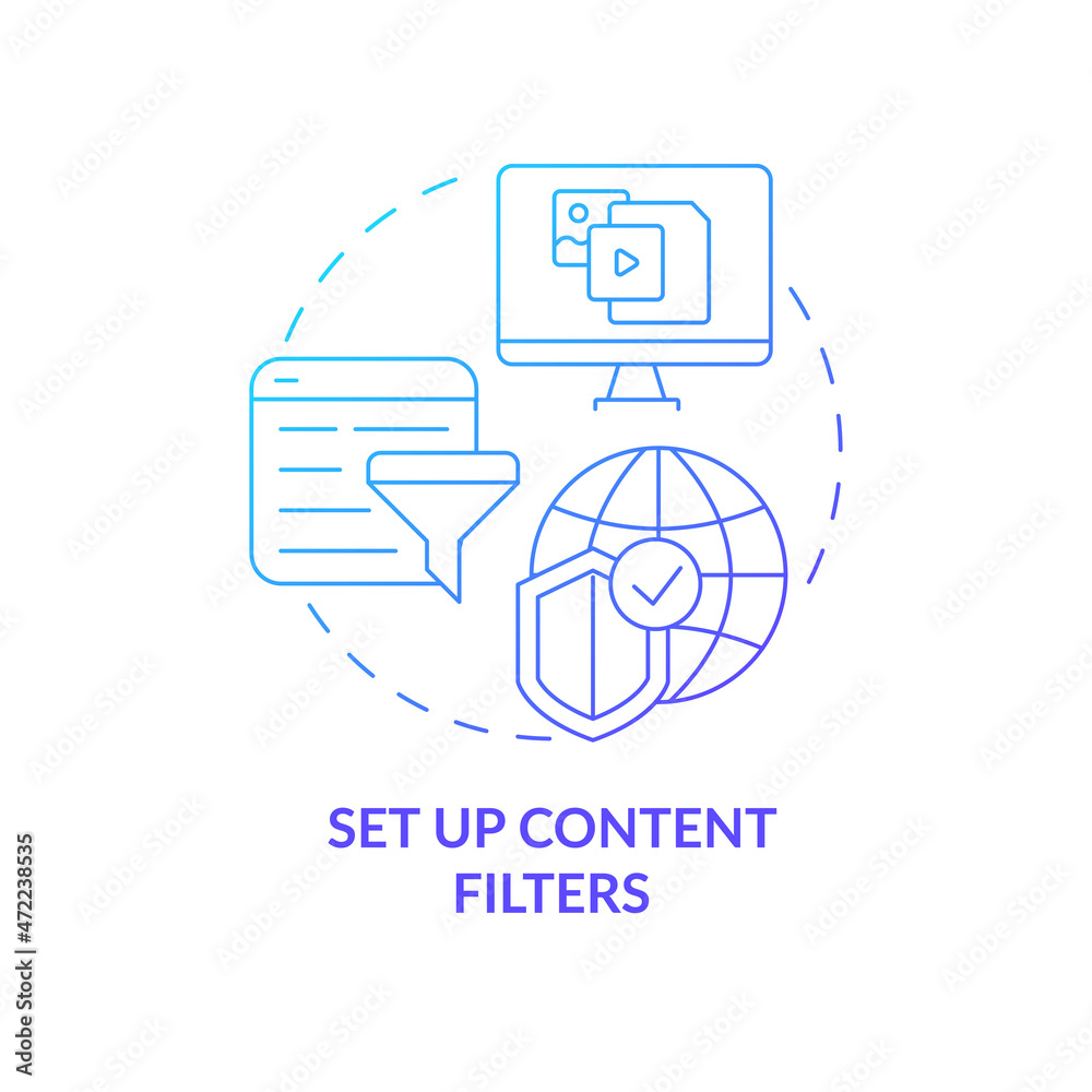 Content filters online safety blue gradient concept icon. Limits of ...