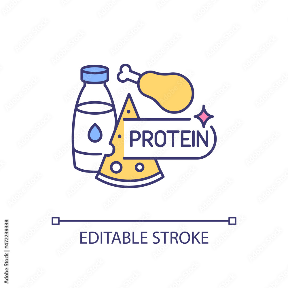 Protein consumption RGB color icon. Increasing muscle mass. Meat and ...