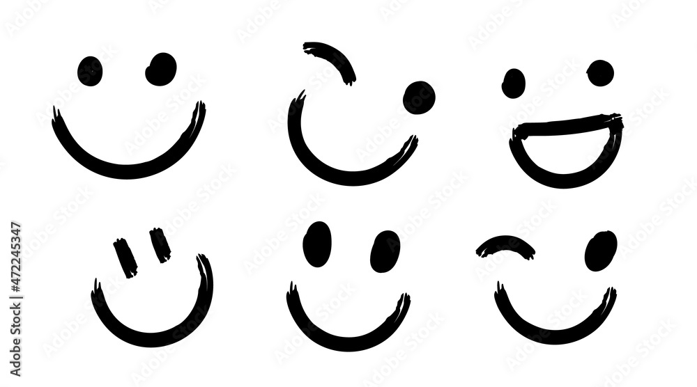 Happy Doodle Smile Collection Isolated on White Background. Simple ...