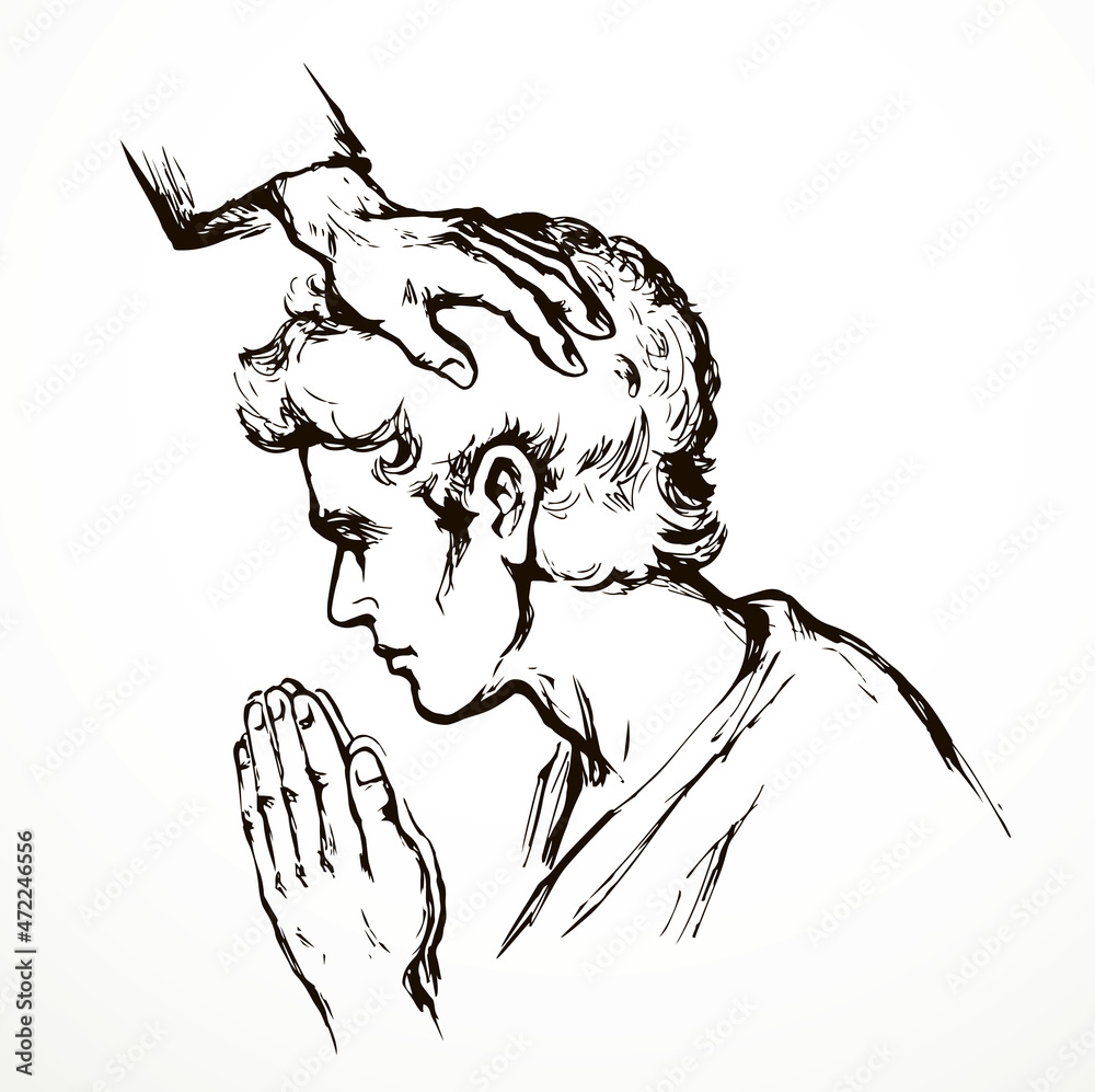 Prayer of blessing and laying on of hands. Vector drawing Stock Vector ...