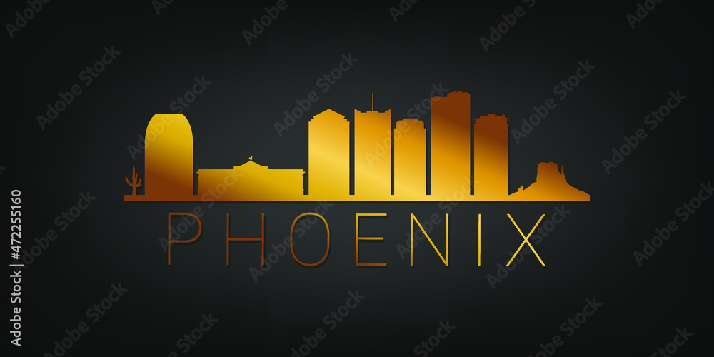 Phoenix, AZ, USA Gold Skyline City Silhouette Vector. Golden Design ...