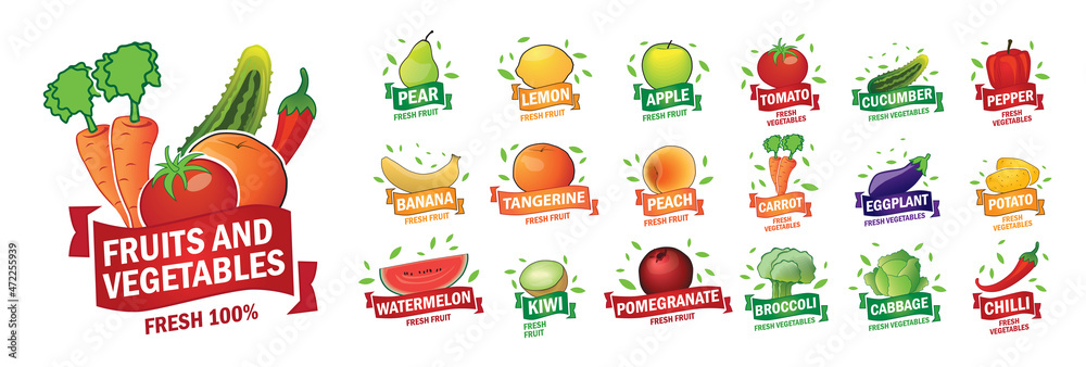 Vector set of fruit and vegetable logos Stock Vector | Adobe Stock