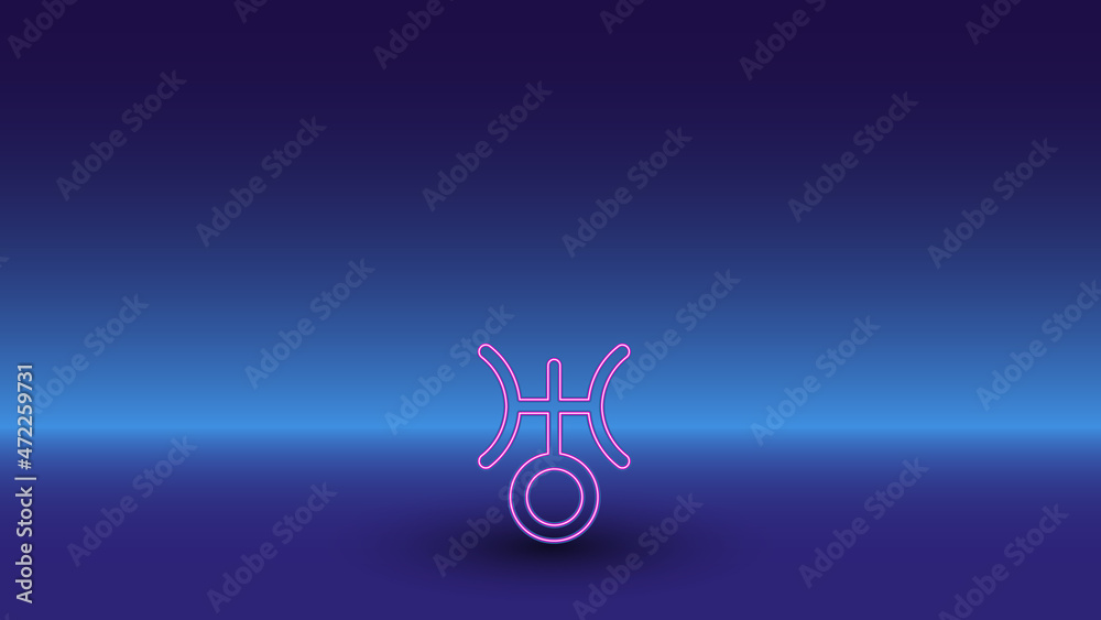 Neon astrological uranus symbol on a gradient blue background. The ...