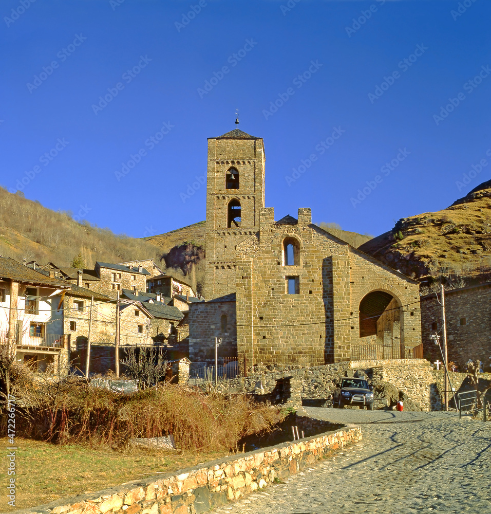 Romanesque church of Sant Quirc de Durro in Vall de Boi in Catalonia ...