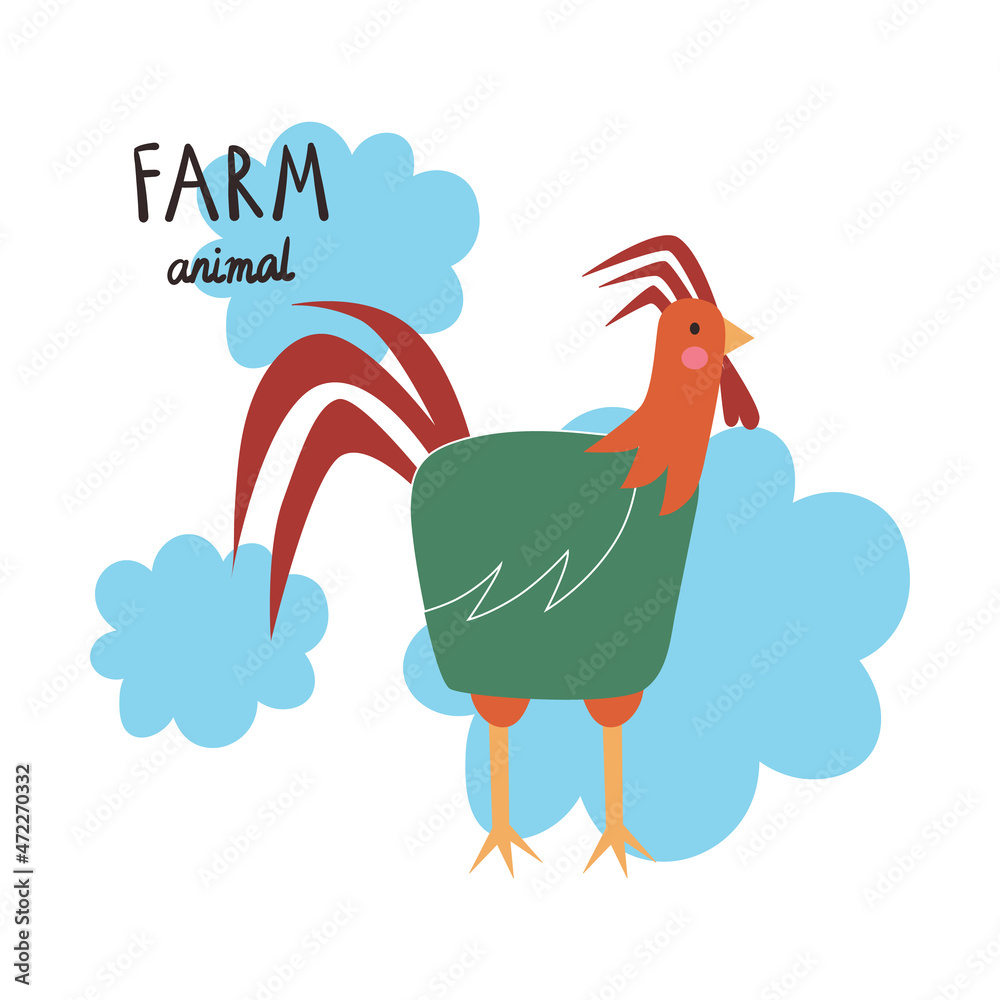 Farm animal. Rooster in cartoon style. Vector illustration. Stock ...