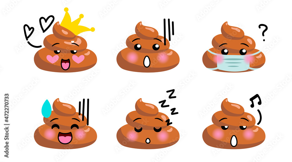 Shit or turd emoji vector icon set - smiling, singing, being surprised ...