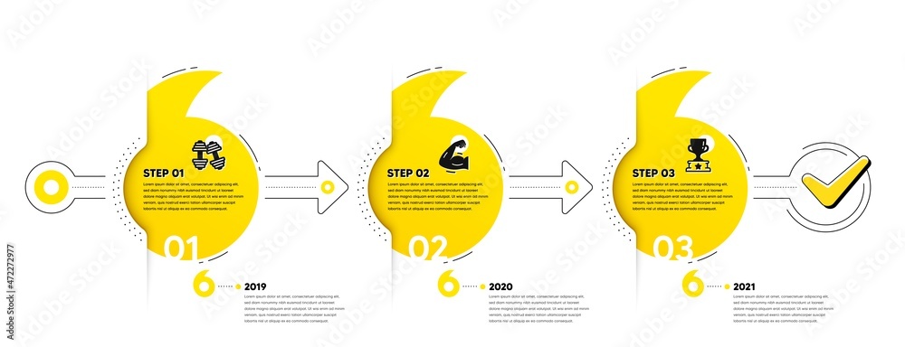 Gym Infographic timeline with 3 steps. Sport process diagram with ...