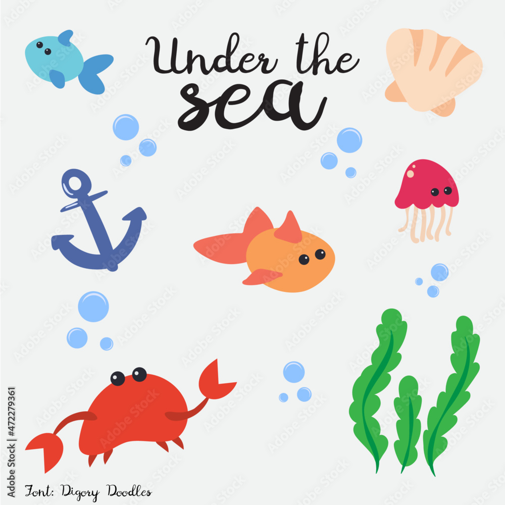 8 elementos vetoriais sobre o fundo do mar para uso genérico. Stock ...