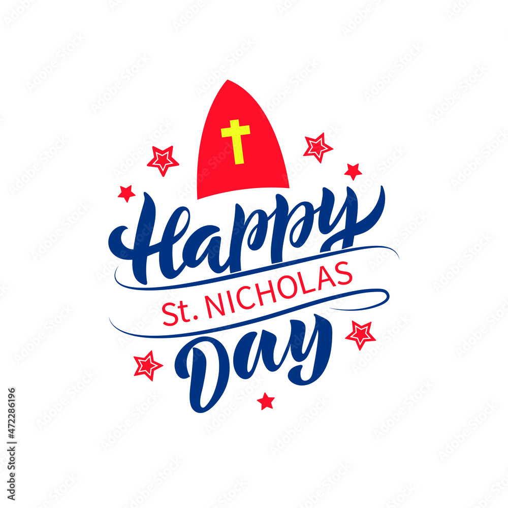Happy Saint Nicholas Day handwritten text isolated on white background ...