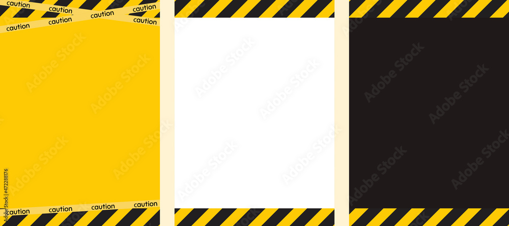 Set of caution safety banners. Black yellow white striped vertical ...