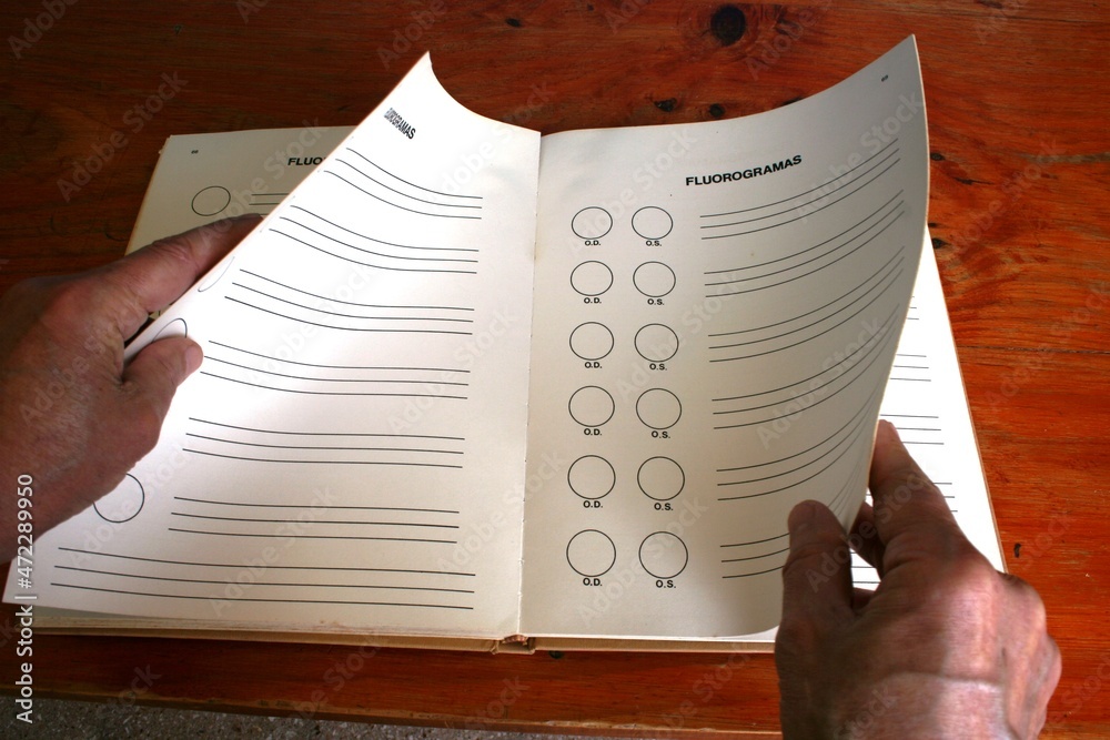 Persona pasando las hojas que estudia los gráficos de su trabajo en el ...