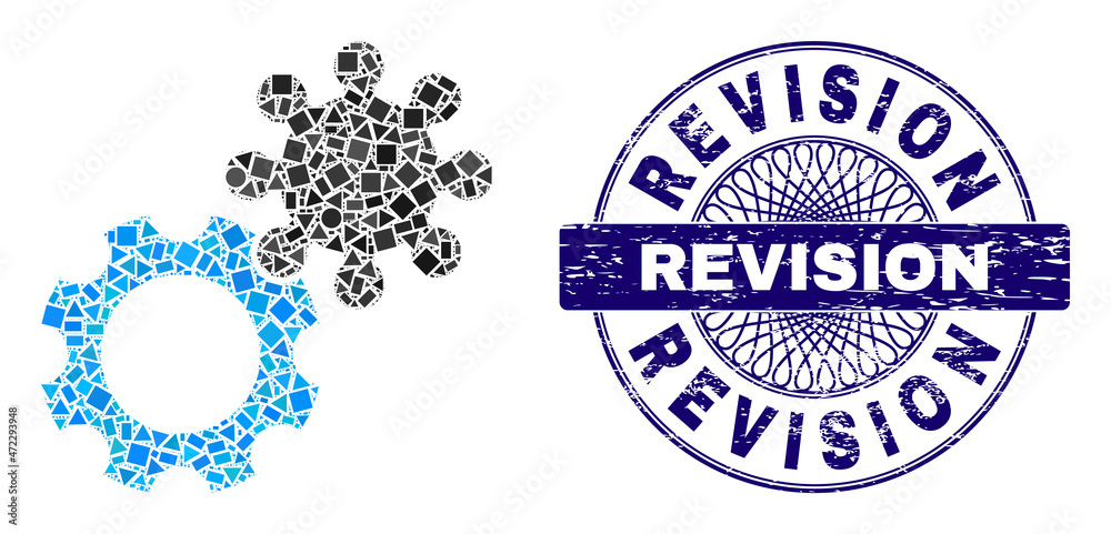 Geometric collage gears, and Revision unclean seal imitation. Blue ...