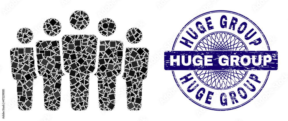 Vetor de Geometric mosaic people crowd, and Huge Group grunge seal ...