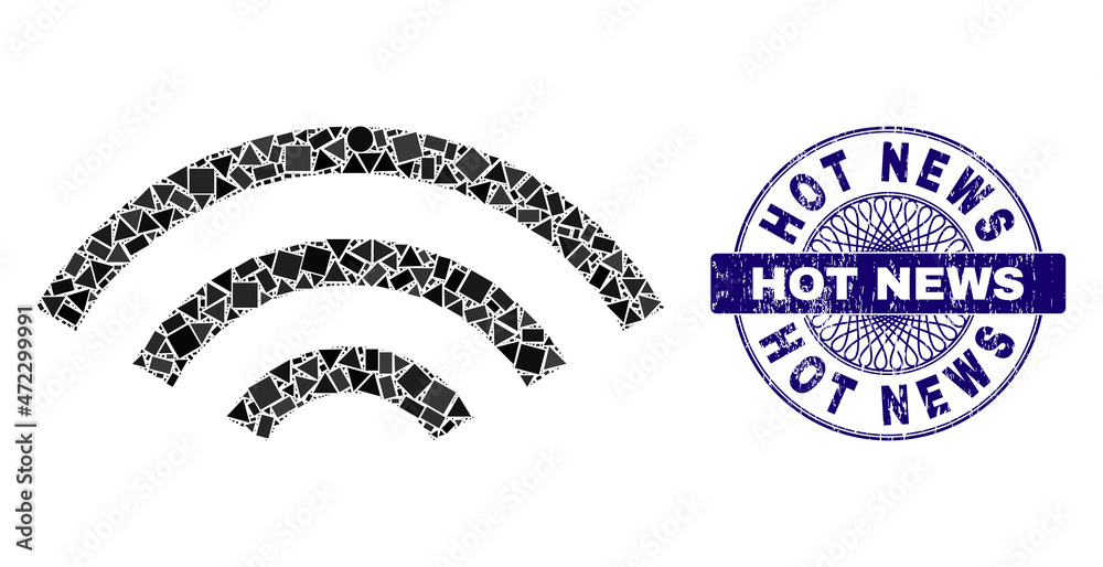 Geometric mosaic radio waves, and Hot News scratched seal. Blue seal ...