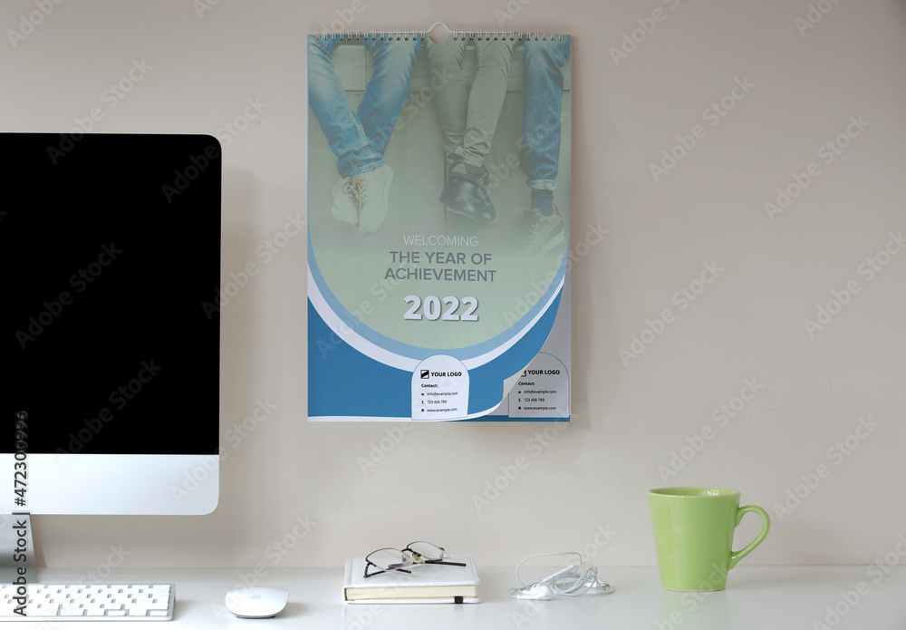 Wall Calendar with Blue and Green Accents Stock Template | Adobe Stock