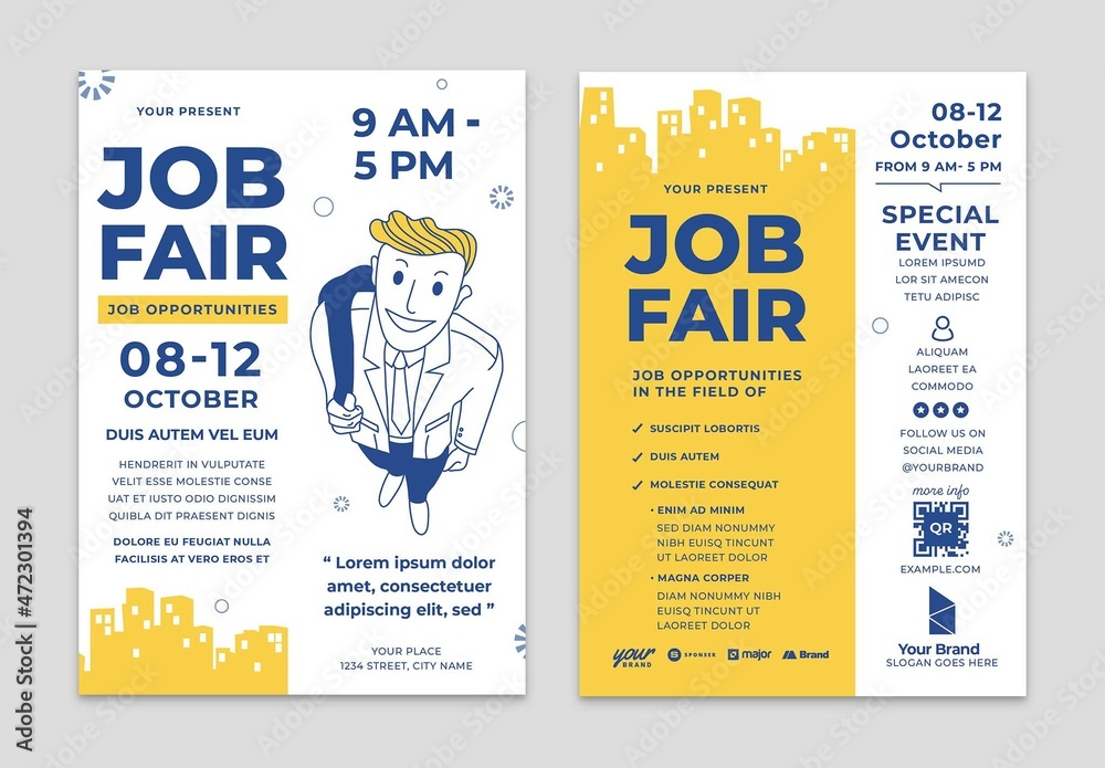 Vibrant Job Fair Career Development Recruitment Hiring Jobs Flyer ...