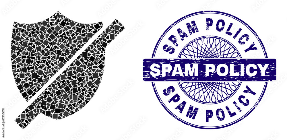Geometric mosaic stop shield, and Spam Policy unclean stamp seal ...
