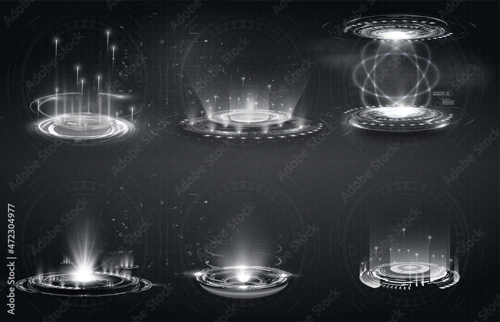 A magical fantasy portal. Futuristic teleport. Circular portals, a ...