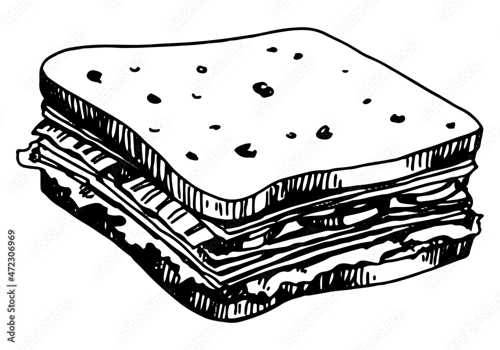 Sandwich sketch. Hand drawn vector illustration in retro style. Single ...