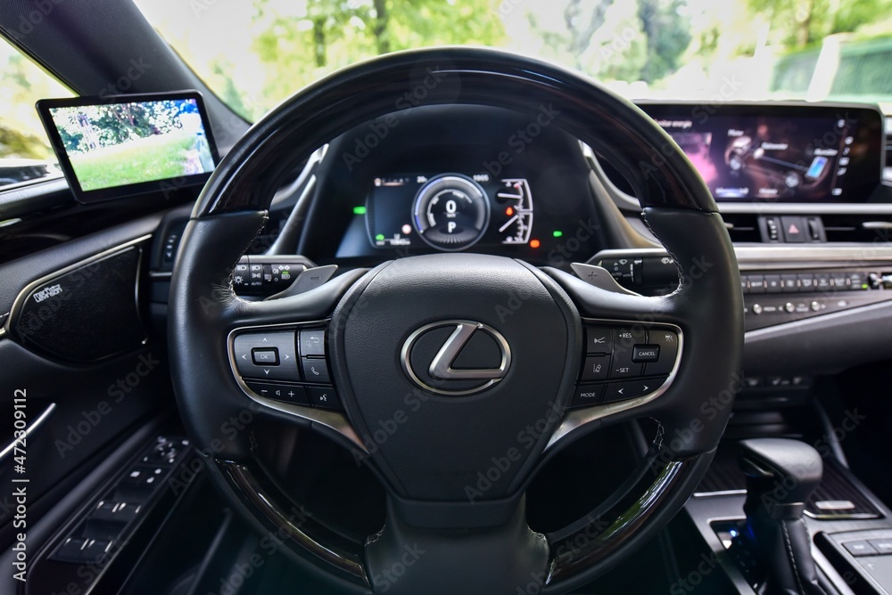 Lexus LS 300h FHEV. Luxury fully hybrid representative car. Cabin ...