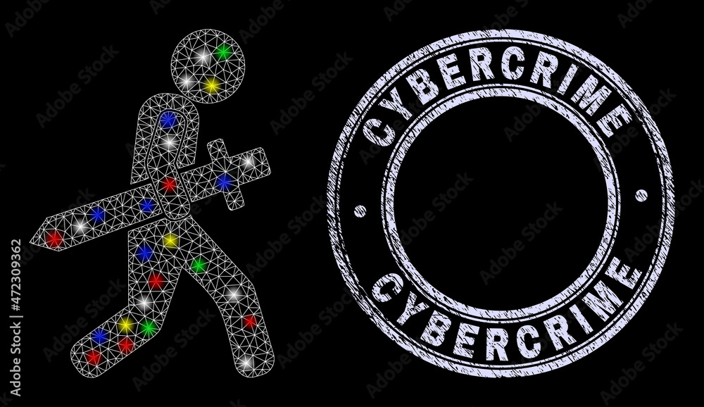 Glossy polygonal mesh net sword robber icon with glitter effect on a ...