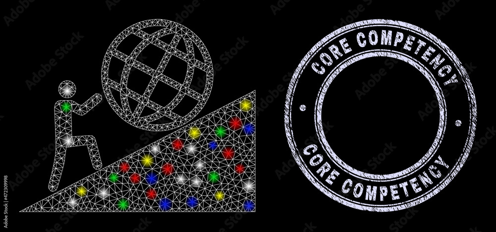Glossy Polygonal Mesh Web Man Rolling Globe Up Icon With Glare Effect