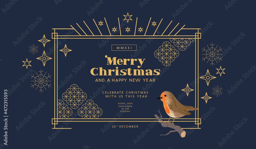 Festive Christmas Frame layout design with gold details. Winter ...