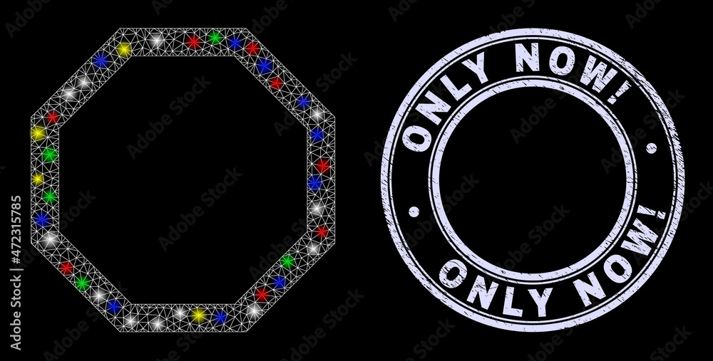 Glossy polygonal mesh web empty octagon icon with glow effect on a ...