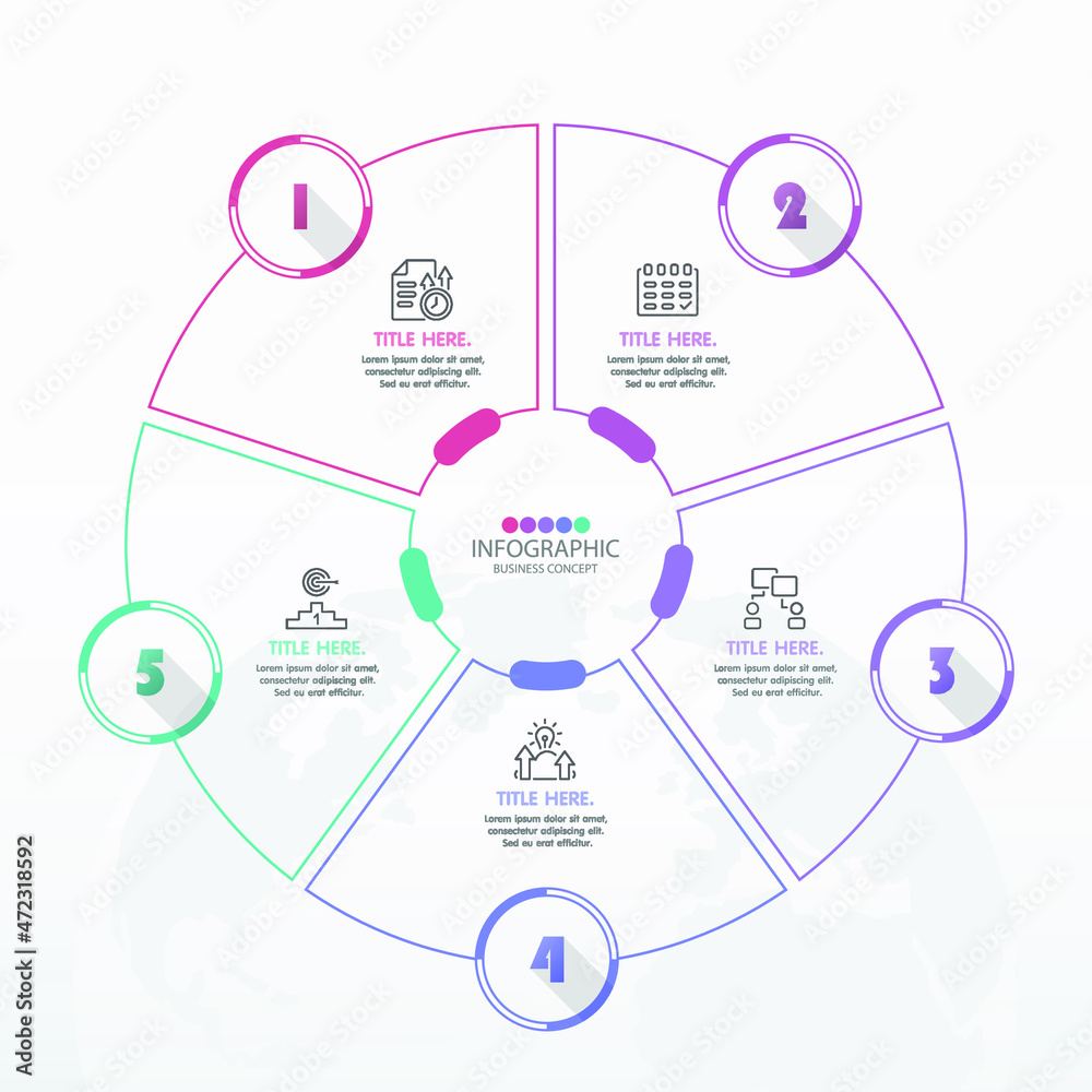 Basic circle infographic template with 5 steps, process or options ...