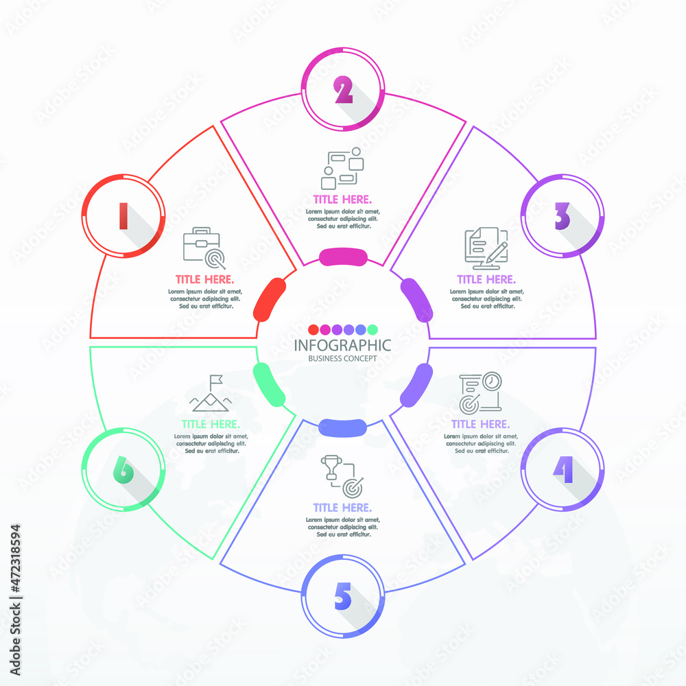 Basic circle infographic template with 6 steps, process or options ...