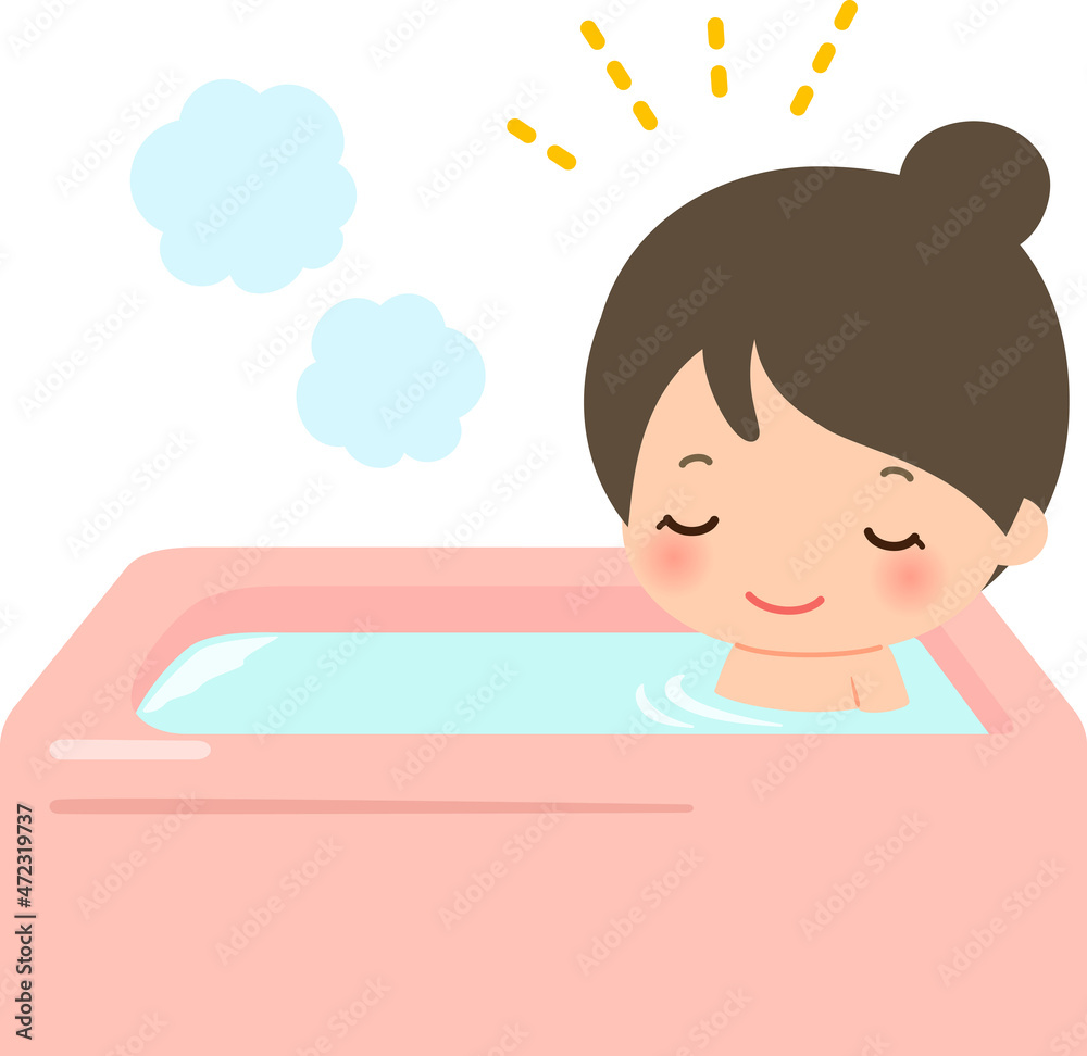 バスタブの湯に浸かる笑顔の女性、入浴 Stock Vector | Adobe Stock