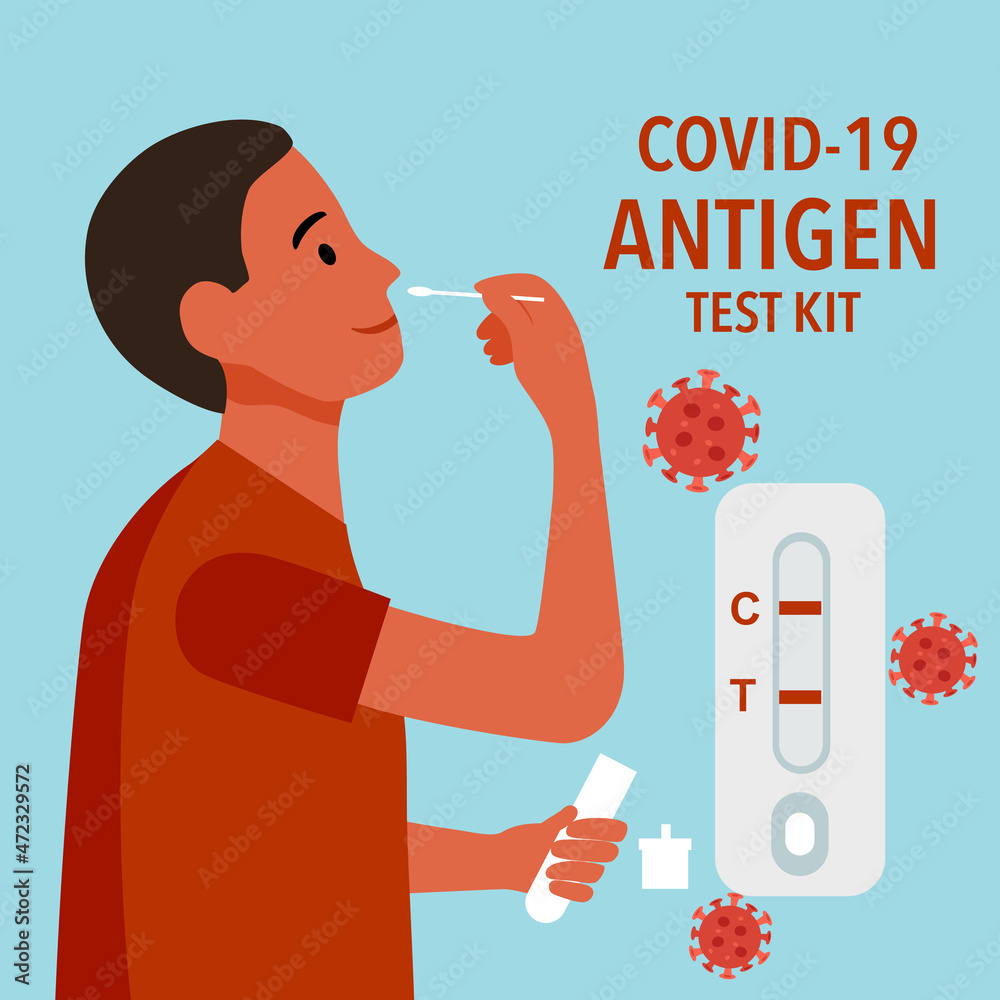 Man using COVID-19 antigen rapid test kit for checking Coronavirus ...