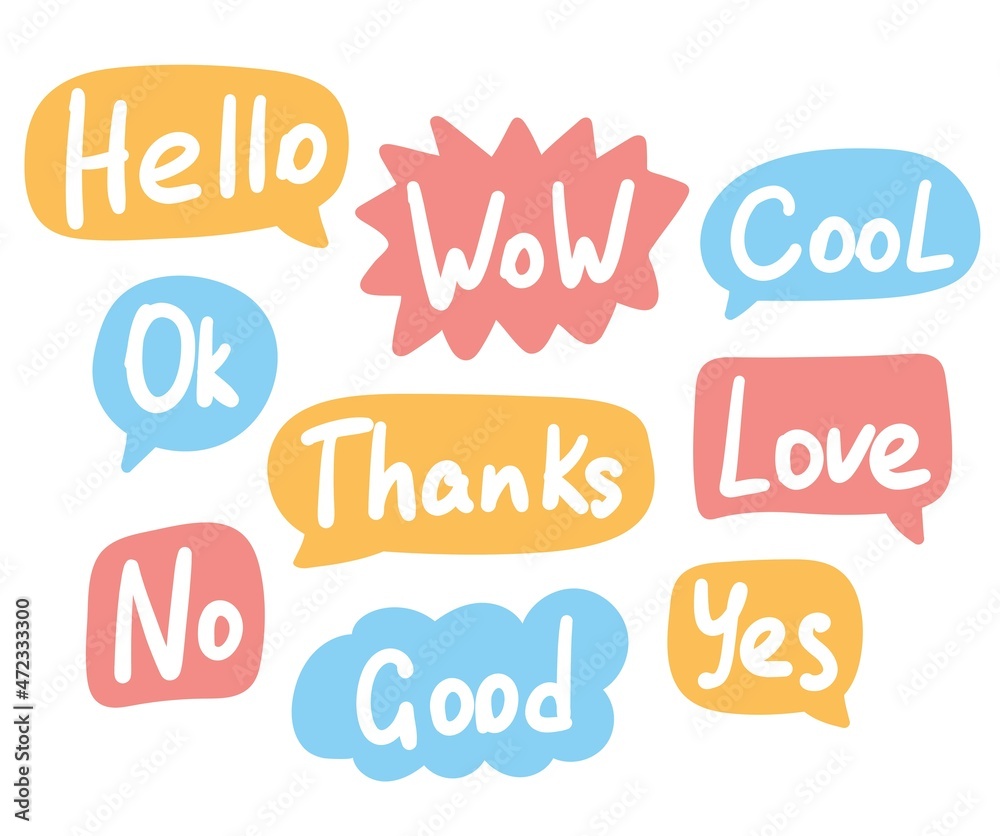 Messaging design elements. Textured speech bubble signs. Hand drawn ...