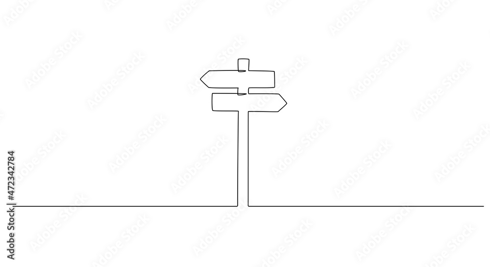 One Continuous line drawing of Road direction signpost arrows to the ...