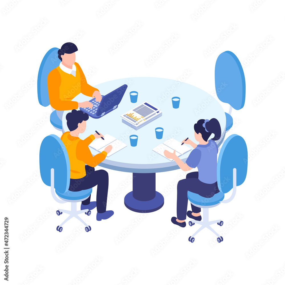 Meeting Round Table Composition Stock Vector | Adobe Stock