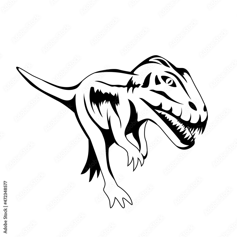 cartoon velociraptor was standing with two legs sketch Stock Vector ...