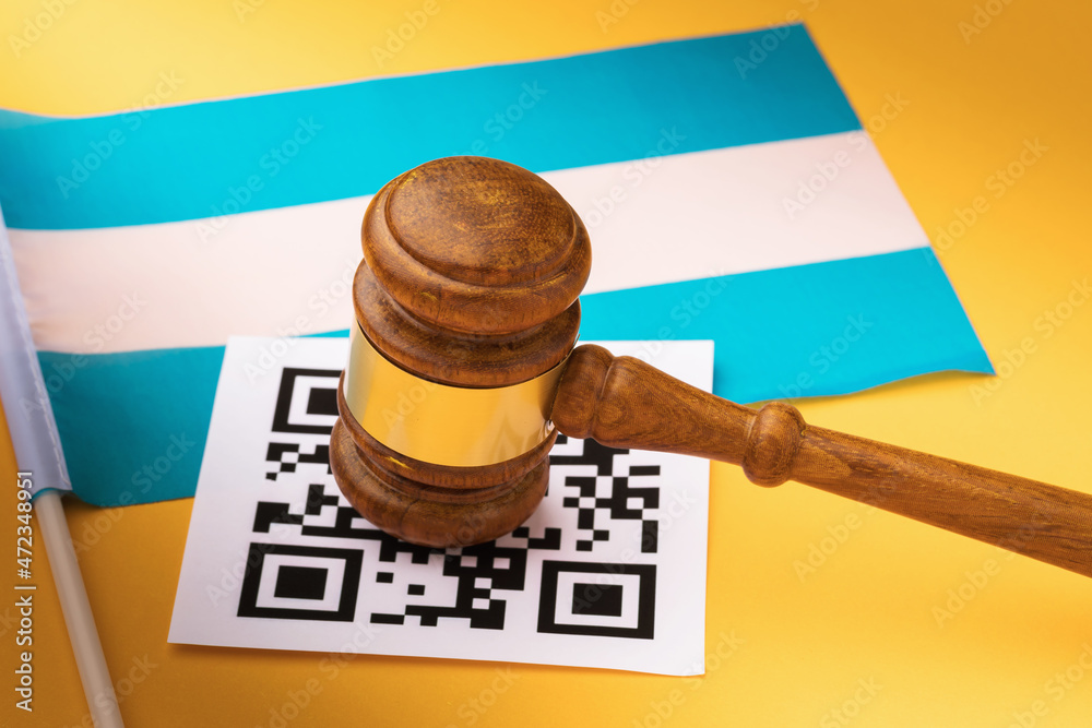 Judge gavel, barcode sheet and Argentine flag, concept of ...