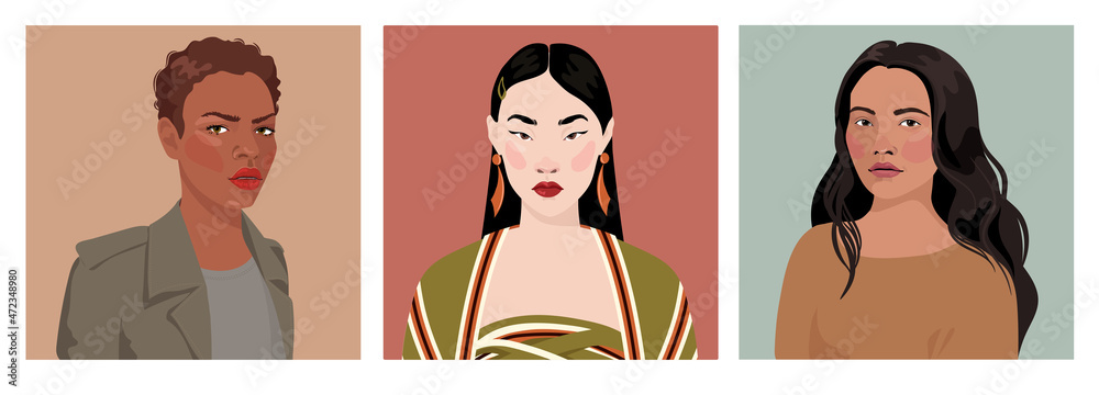 Set of portraits of women of different gender and age. Diversity ...