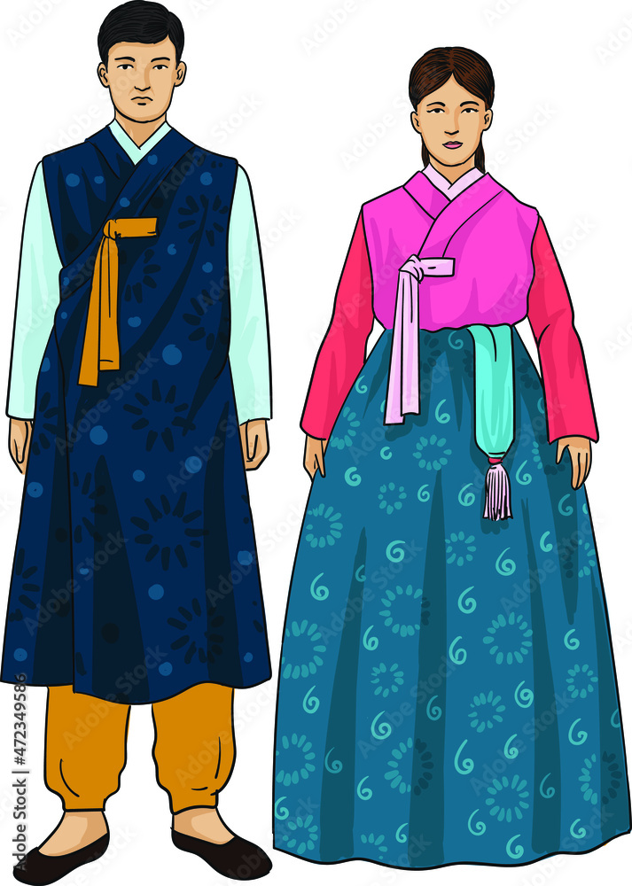 Drawing korean traditional dresses, art.illustration, vector Stock ...