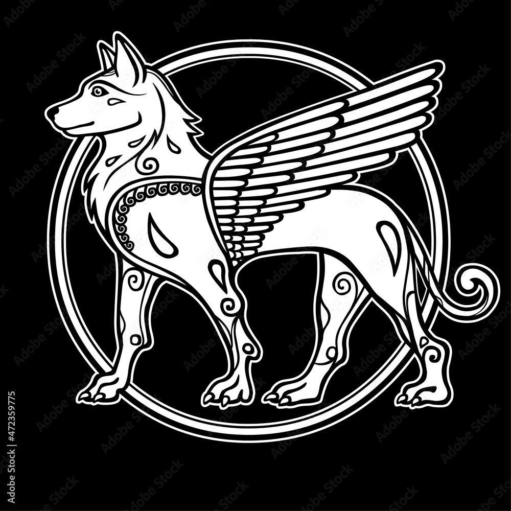 Fantastic image of a winged dog, mythological character, zodiac symbol ...